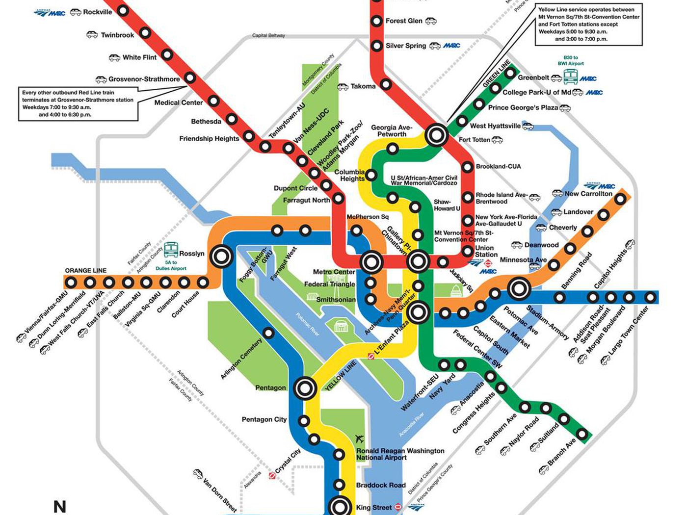 Washington Red Line Metro DC Map with Red Stations List